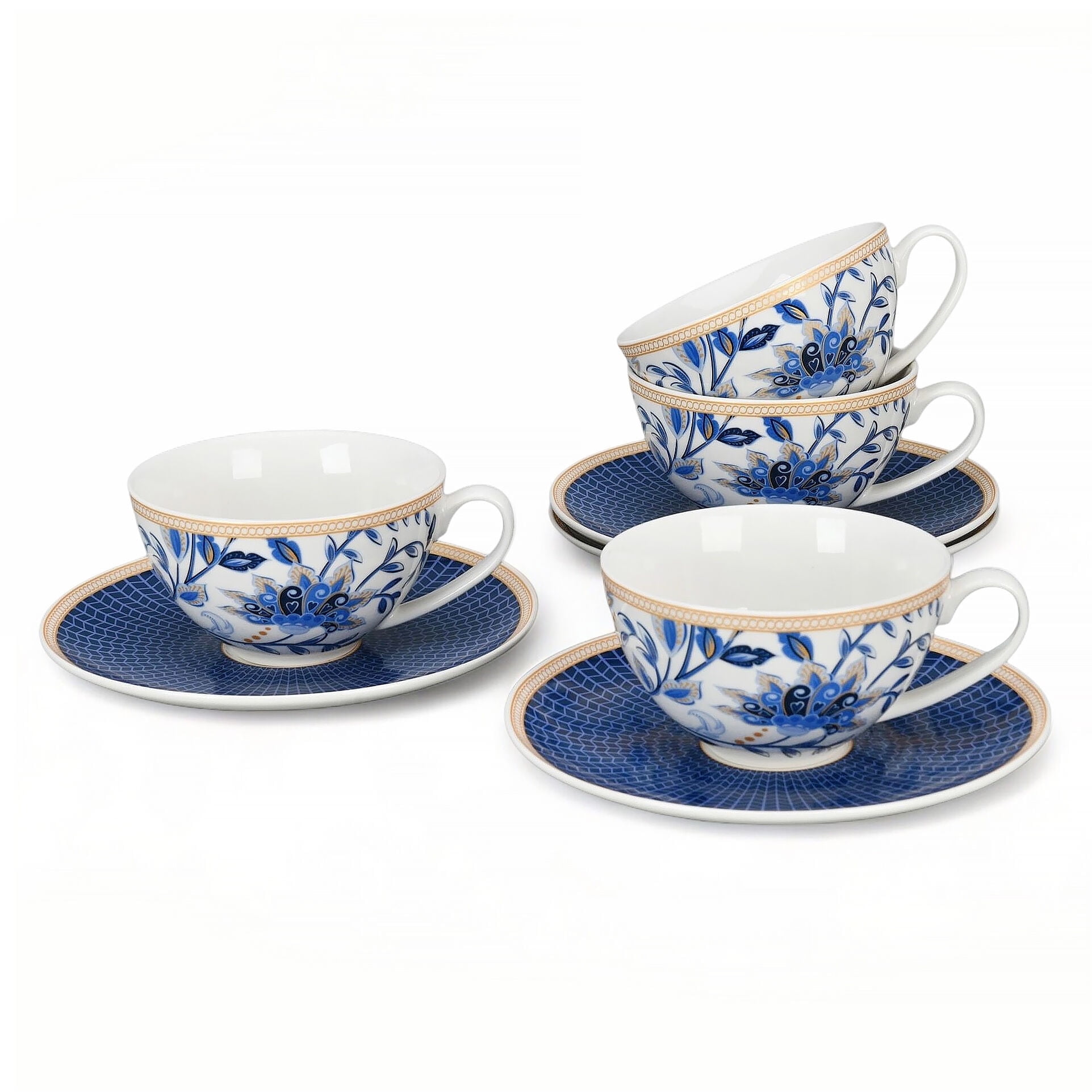 STP GOODS Melodie de Fleurs Porcelain Cup and Saucer Set of 4 pcs 11.83 ...