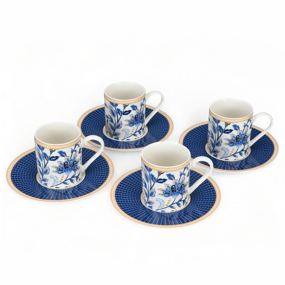 STP GOODS Melodie de Fleurs Porcelain Espresso Cup and Saucer Set of 4 ...