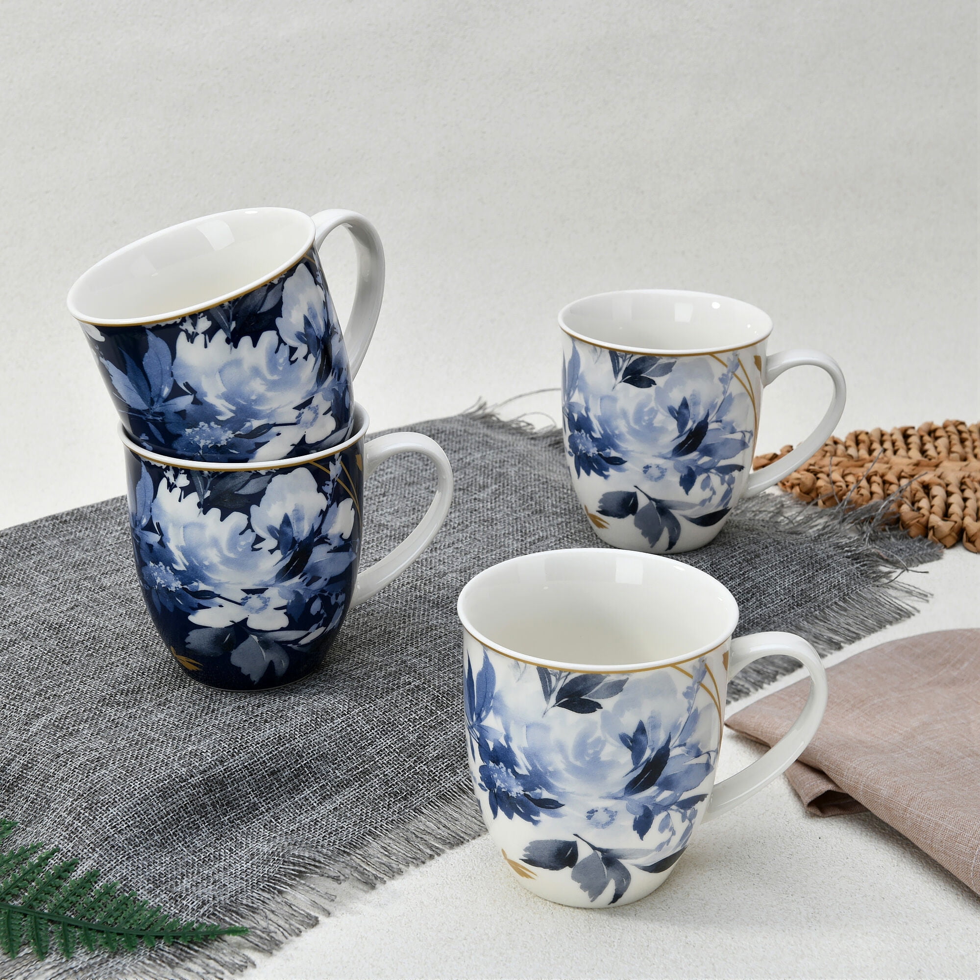 STP GOODS Mizuki Porcelain Mug Set of 4 pcs 13.5 fl oz (400 ml) Floral ...