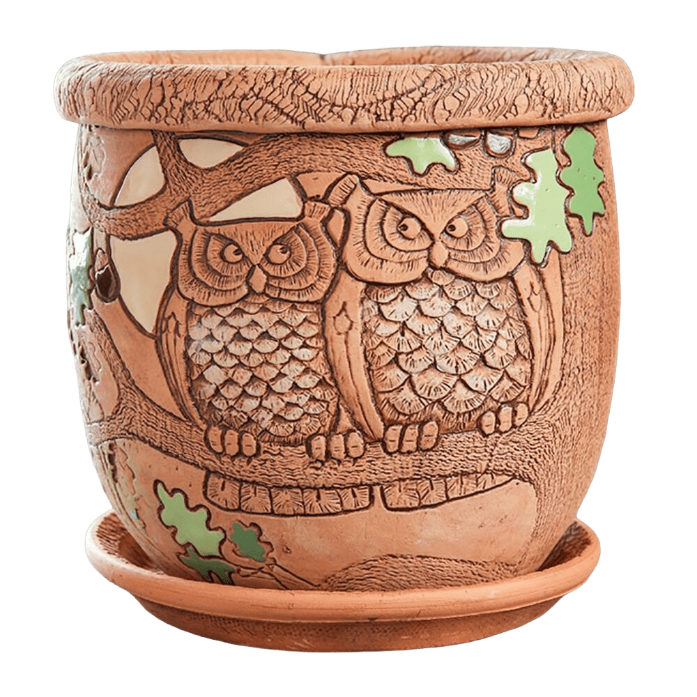 STP GOODS Owls Handmade Ceramic Planter with Drainage Hole and Saucer 5 ...