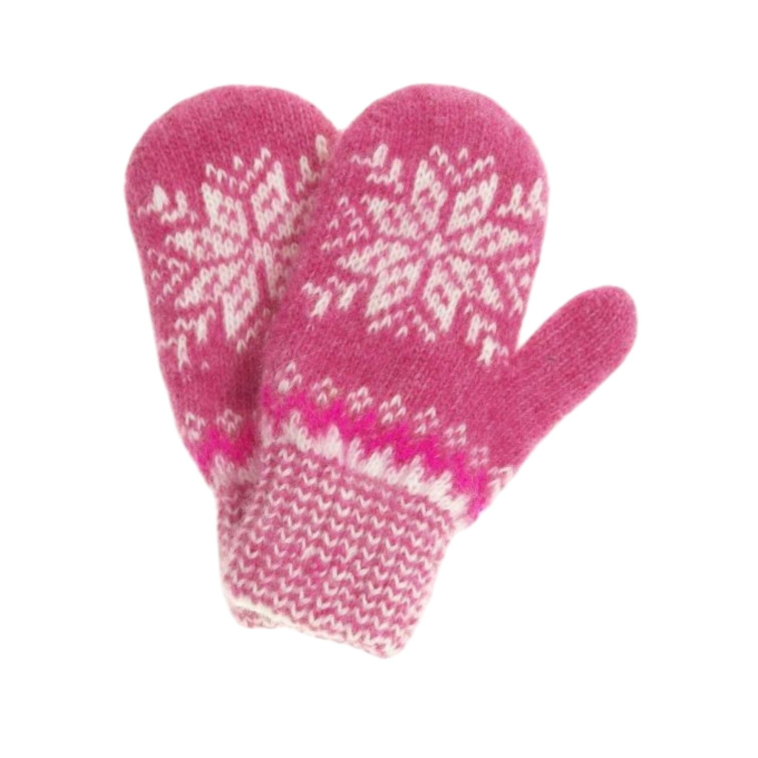 STP GOODS Raspberry Snowflake Wool Children's Mittens in Size 13 / 4-6 ...