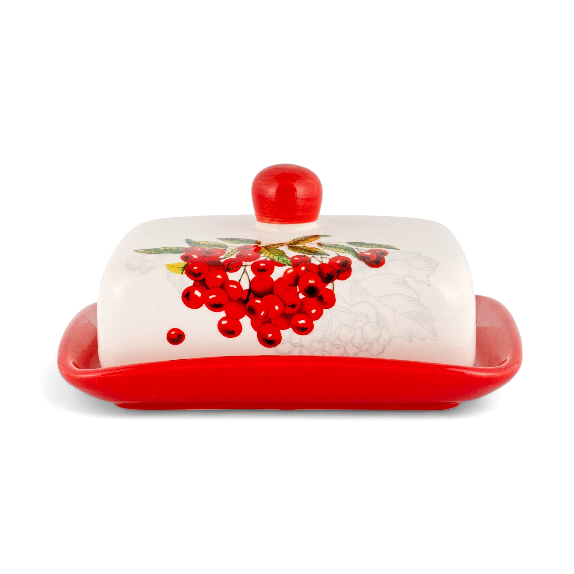 STP GOODS Red Viburnum Ceramic Butter Dish with Lid 6.7x5.1x2.2 ...