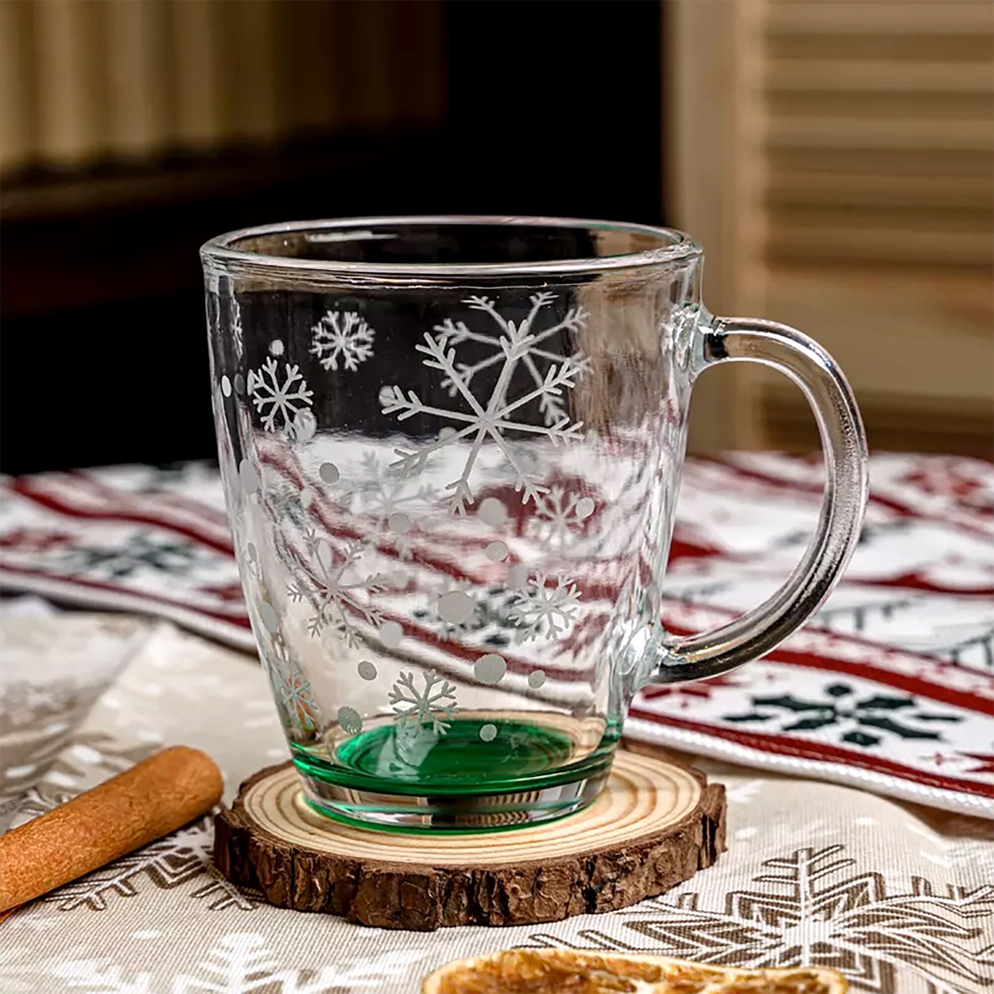 STP GOODS Snowfall Glass Mug Set of 4 pcs 11.8 fl oz (350 ml) Tea Mugs ...