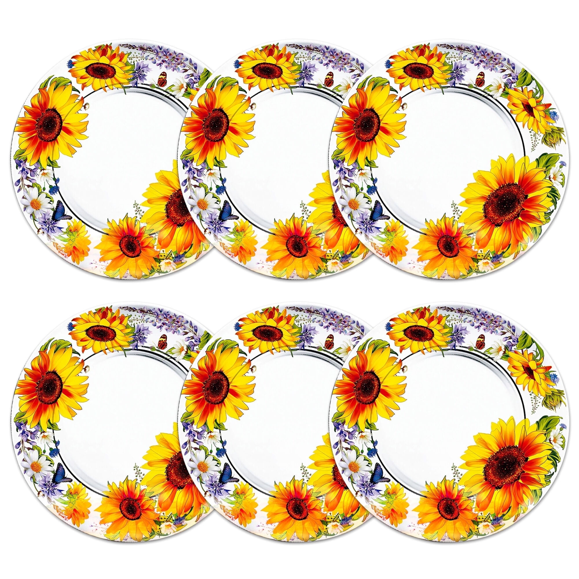 STP GOODS Sunflowers Glass Dessert Plate Set of 6 Pcs 7.5