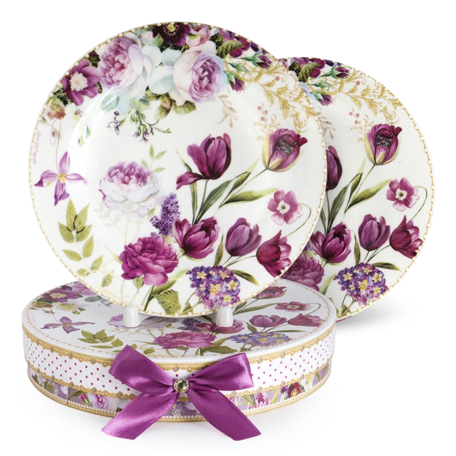 STP GOODS Tulip Bone China Dessert Plate Set of 2 in Gift Box 7.5" (19 ...