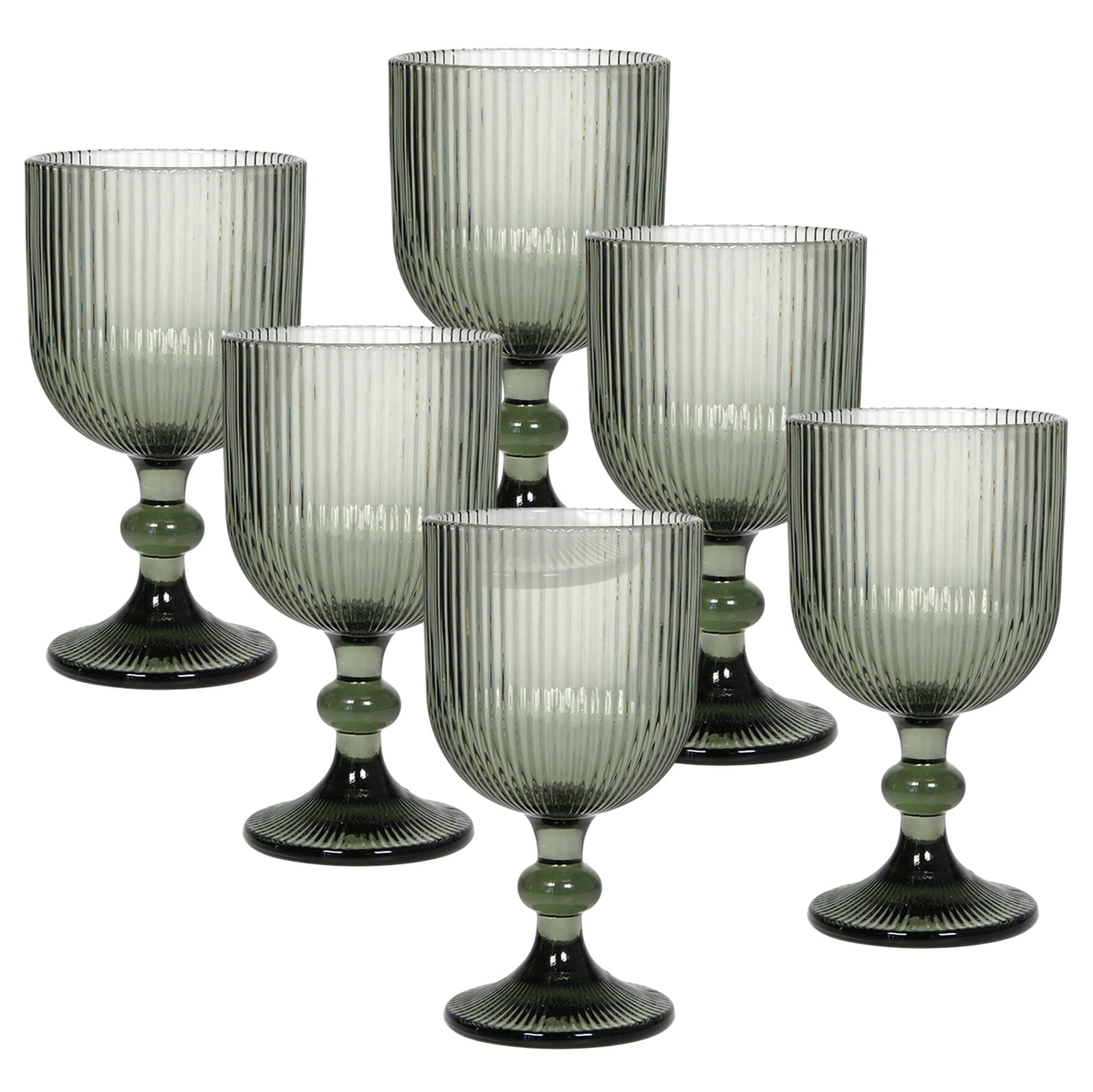 STP GOODS Wine Glass Set of 6 pcs 12.5 fl oz (370 ml) Ribbed Glass ...
