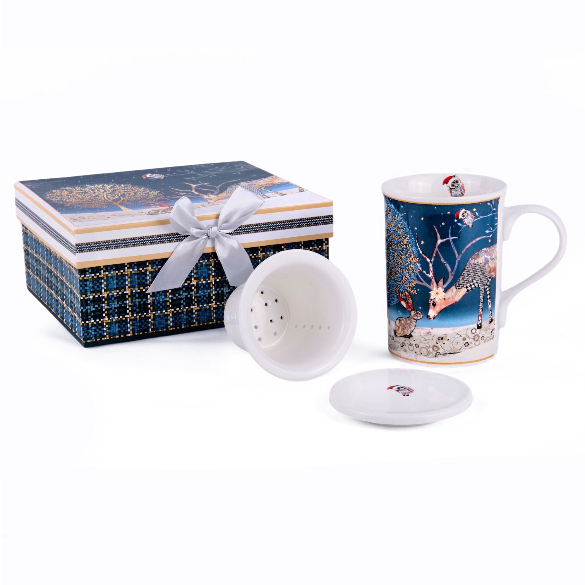 STP Goods Bone China Tea and Coffee Mug with Filter and Lid in Gift Box ...
