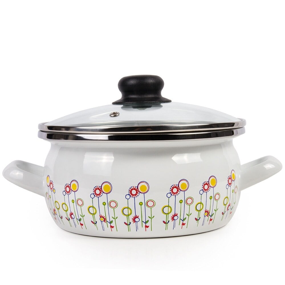 STP Goods Enamel on Steel 4.2-quart Pot with a Glass Lid - Flowers ...