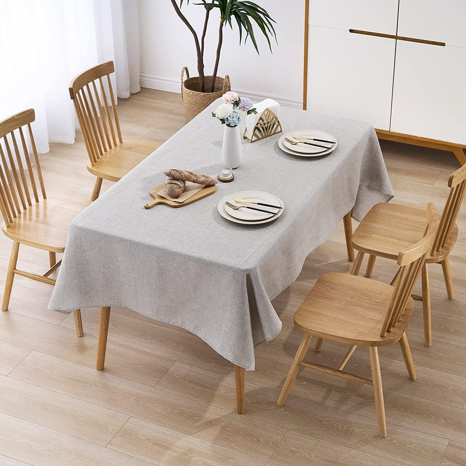 STP Goods Faux Linen Tablecloth in Light Gray 59x95" (150x241 cm) Table ...