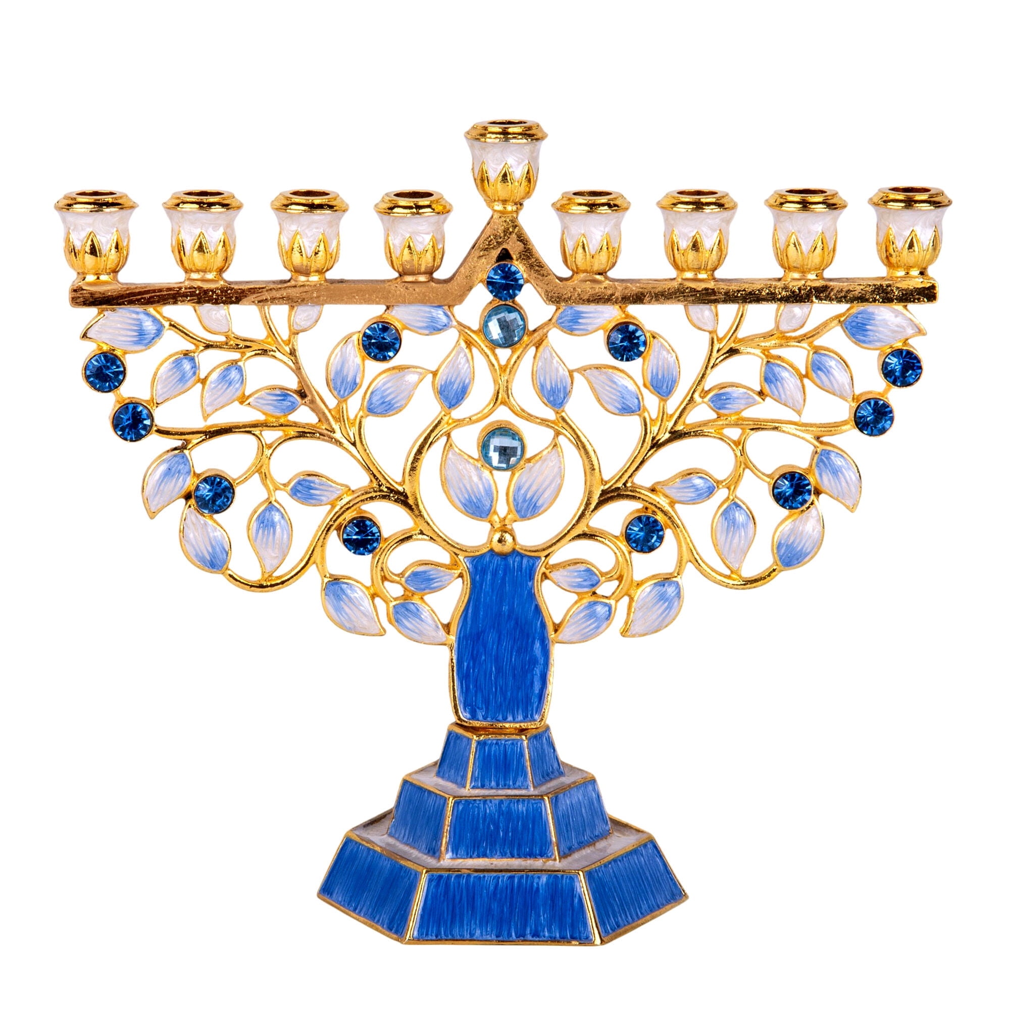 STP Goods Pomegranate Tree Enamel Menorah with Gold Plating in Gift Box ...