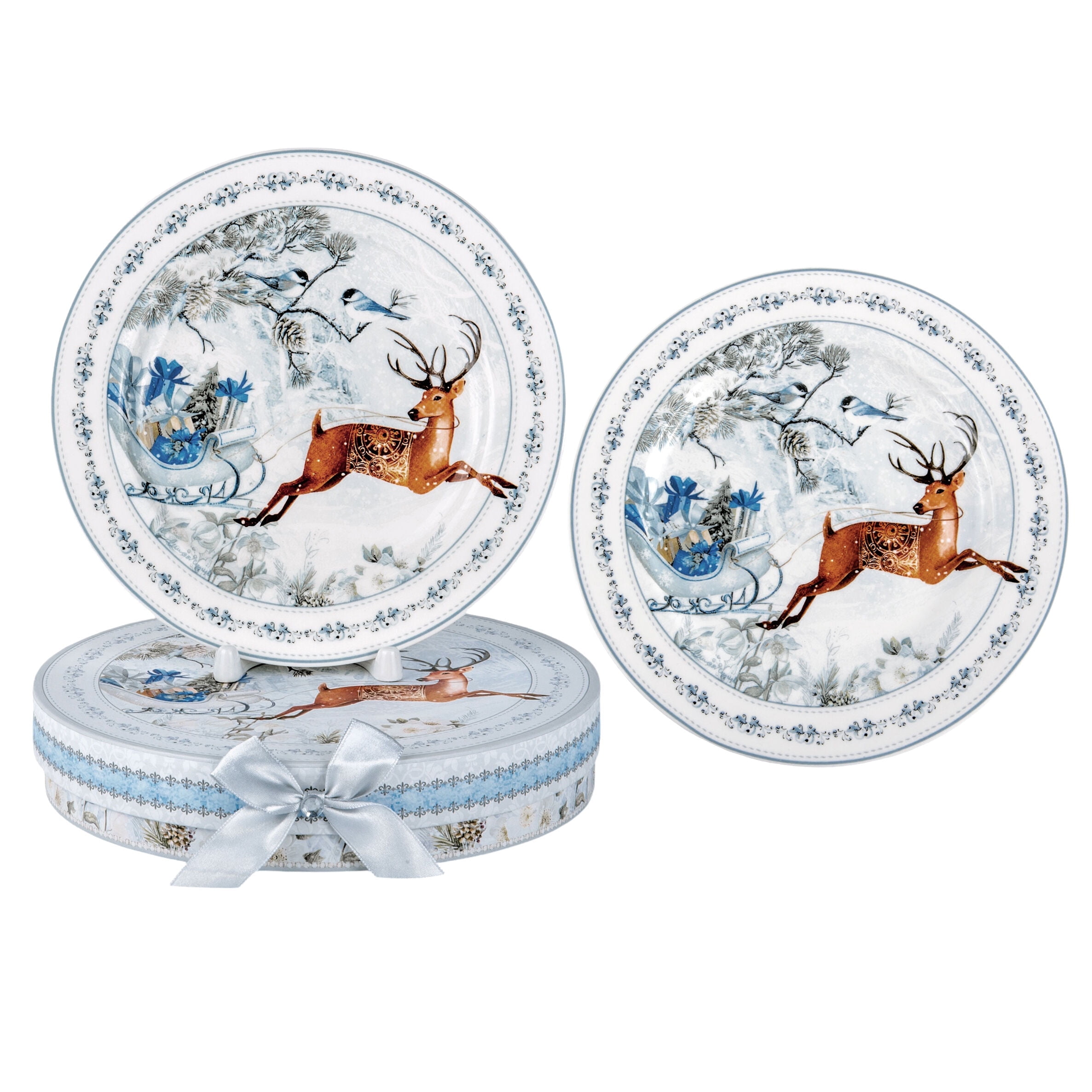 STP Goods Reindeer Bone China Dessert Plate Set of 2 in Gift Box 7.5 ...