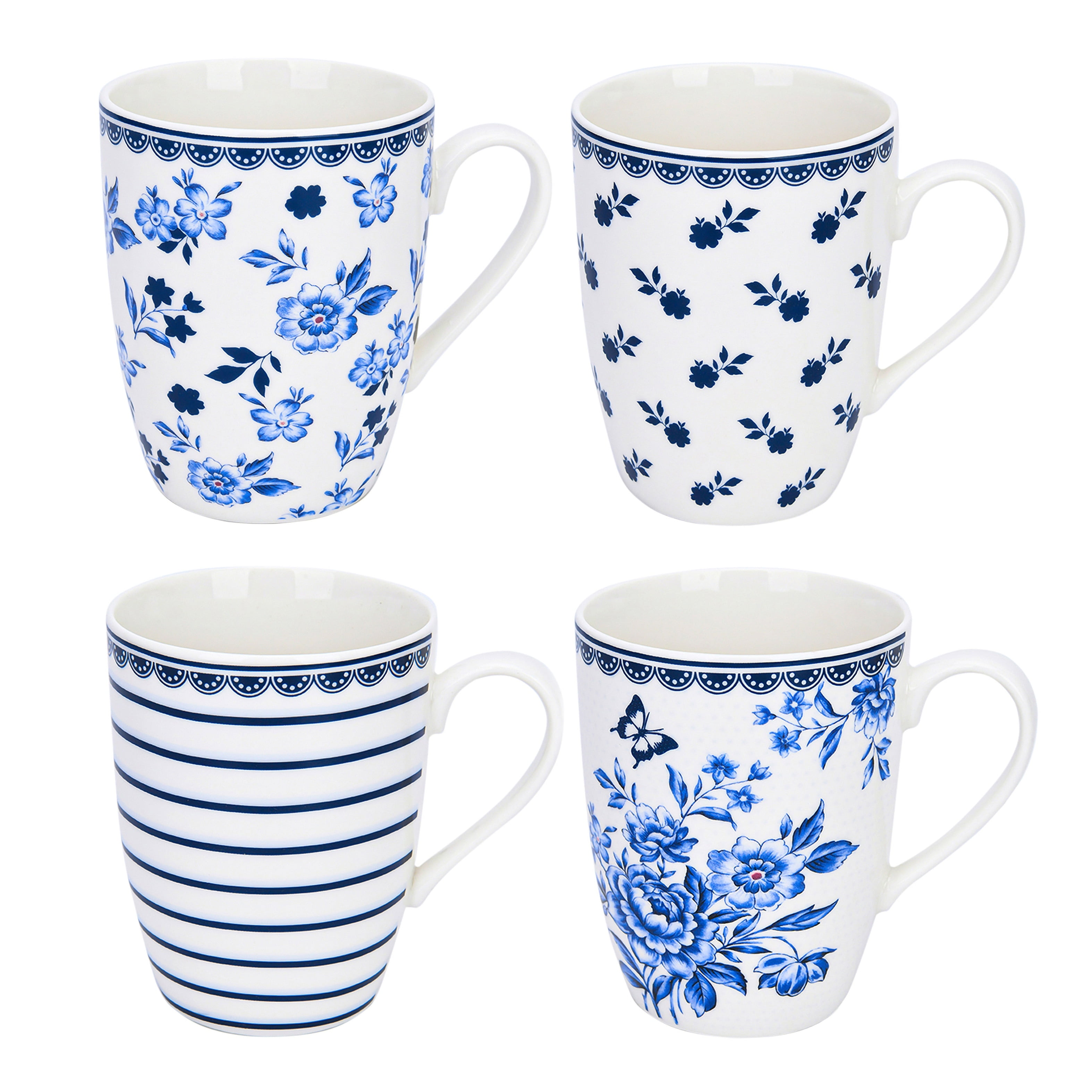 STP Goods Vintage Blue Coffee Tea Bone China Mugs Set of 4 - Walmart.com
