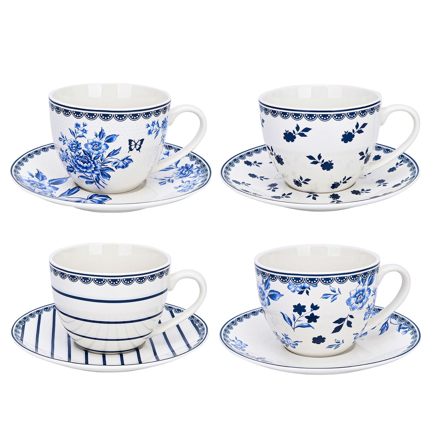 STP Goods Vintage Indigo Bone China Cup and Saucer Set of 4 in Gift Box ...