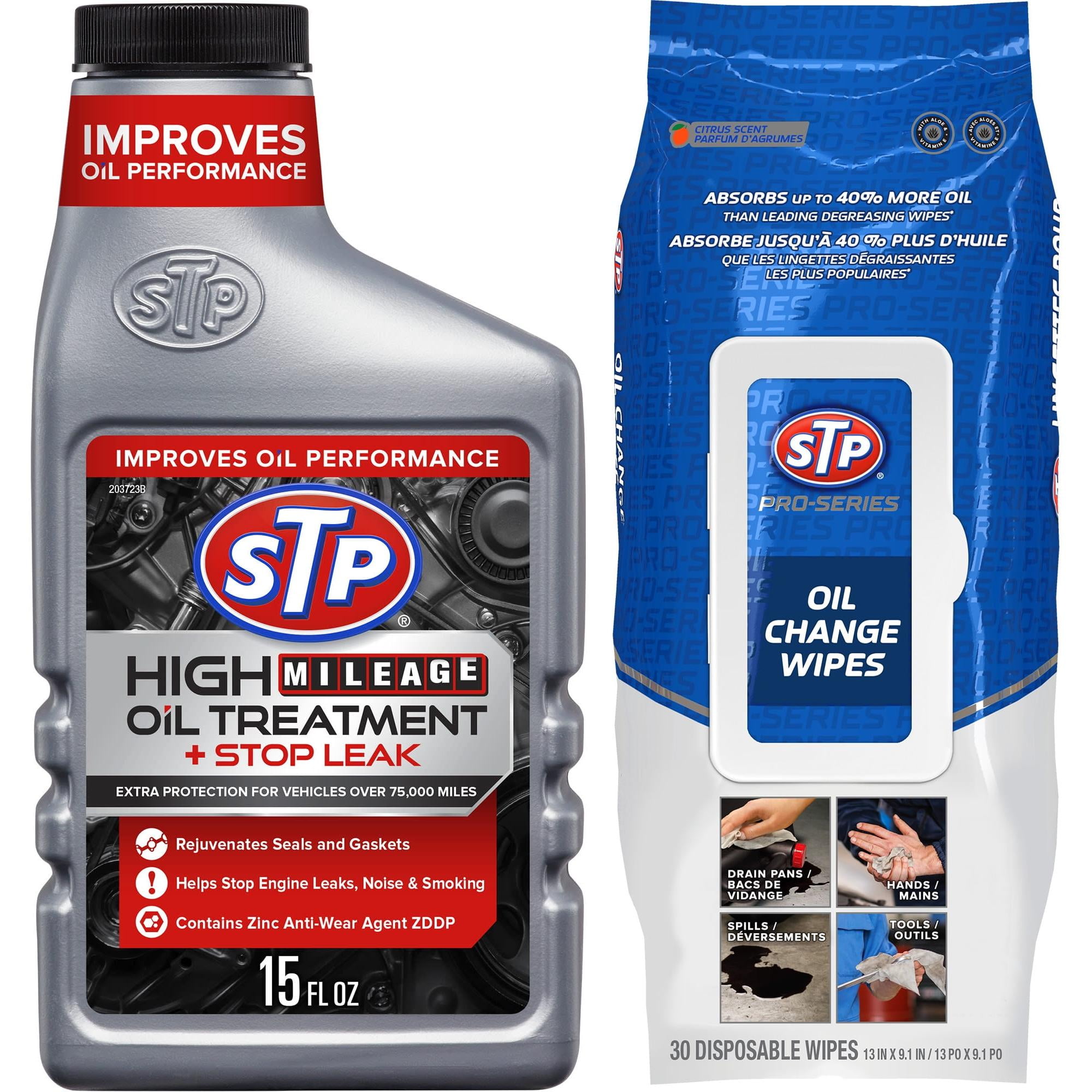 STP High Mileage Oil Treatment + Stop Leak Engine Oil Additive with ...