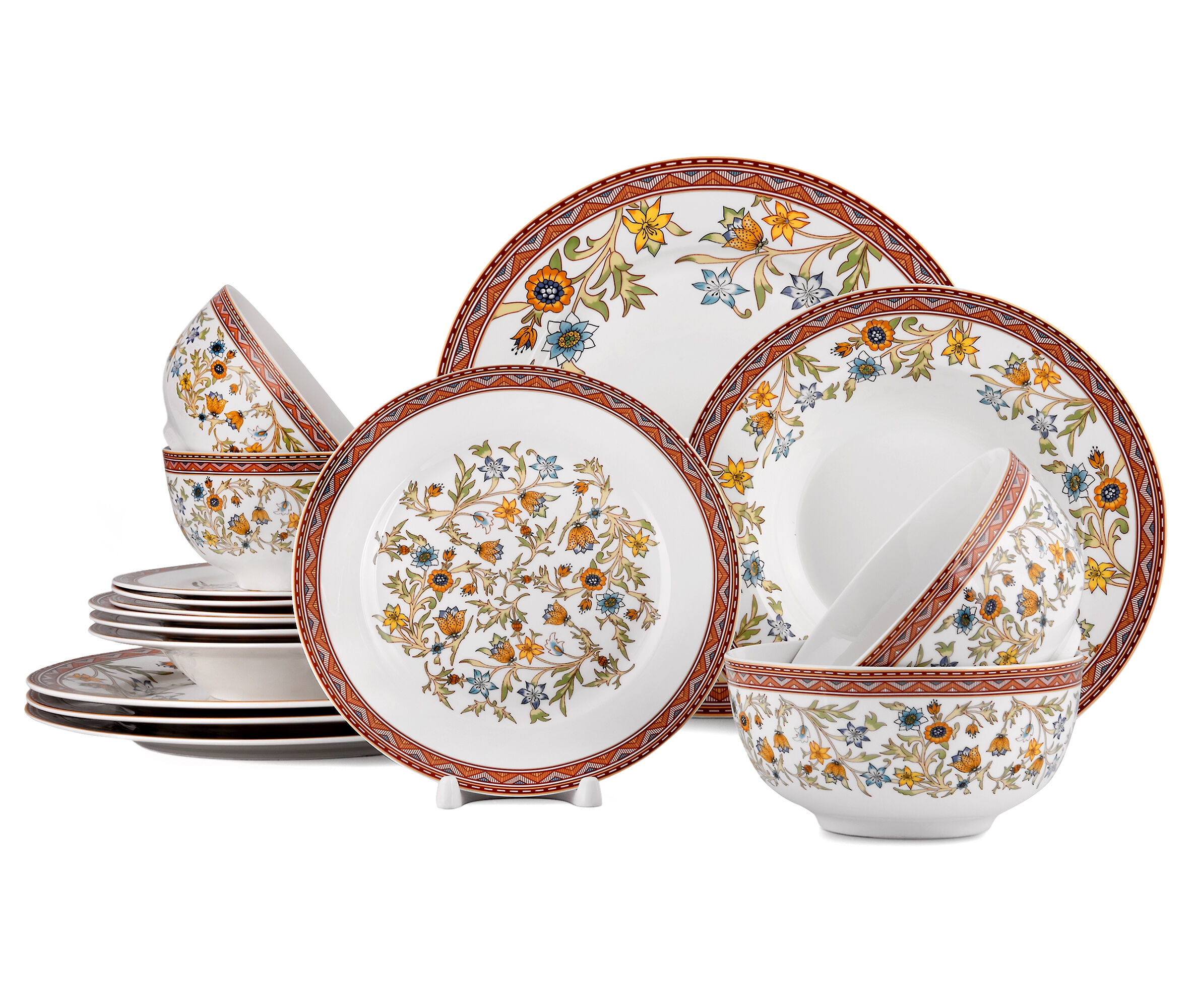 STP Porcelain Bone China Dinnerware Set, Fleurs des Prairies Design, 16 ...
