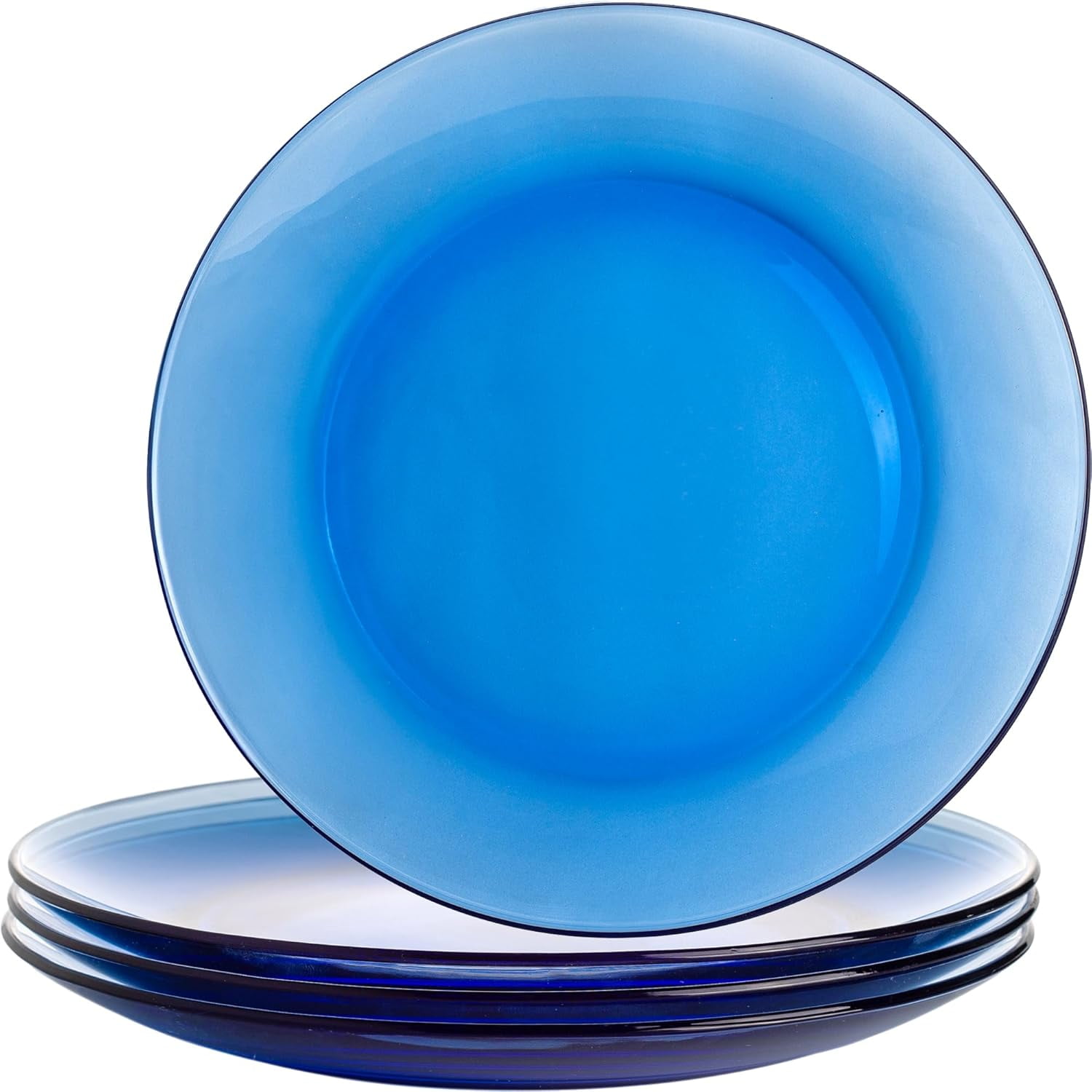 STPGoods Glass Dinner Plates - Set of 4, Blue Cobalt Transparent Glass ...