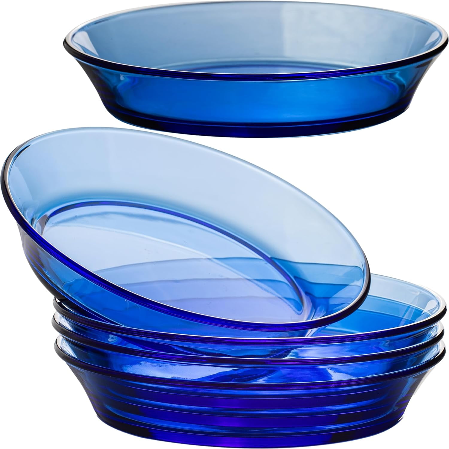 STPGoods Glass Dinner Plates - Set of 4, Blue Cobalt Transparent Glass ...