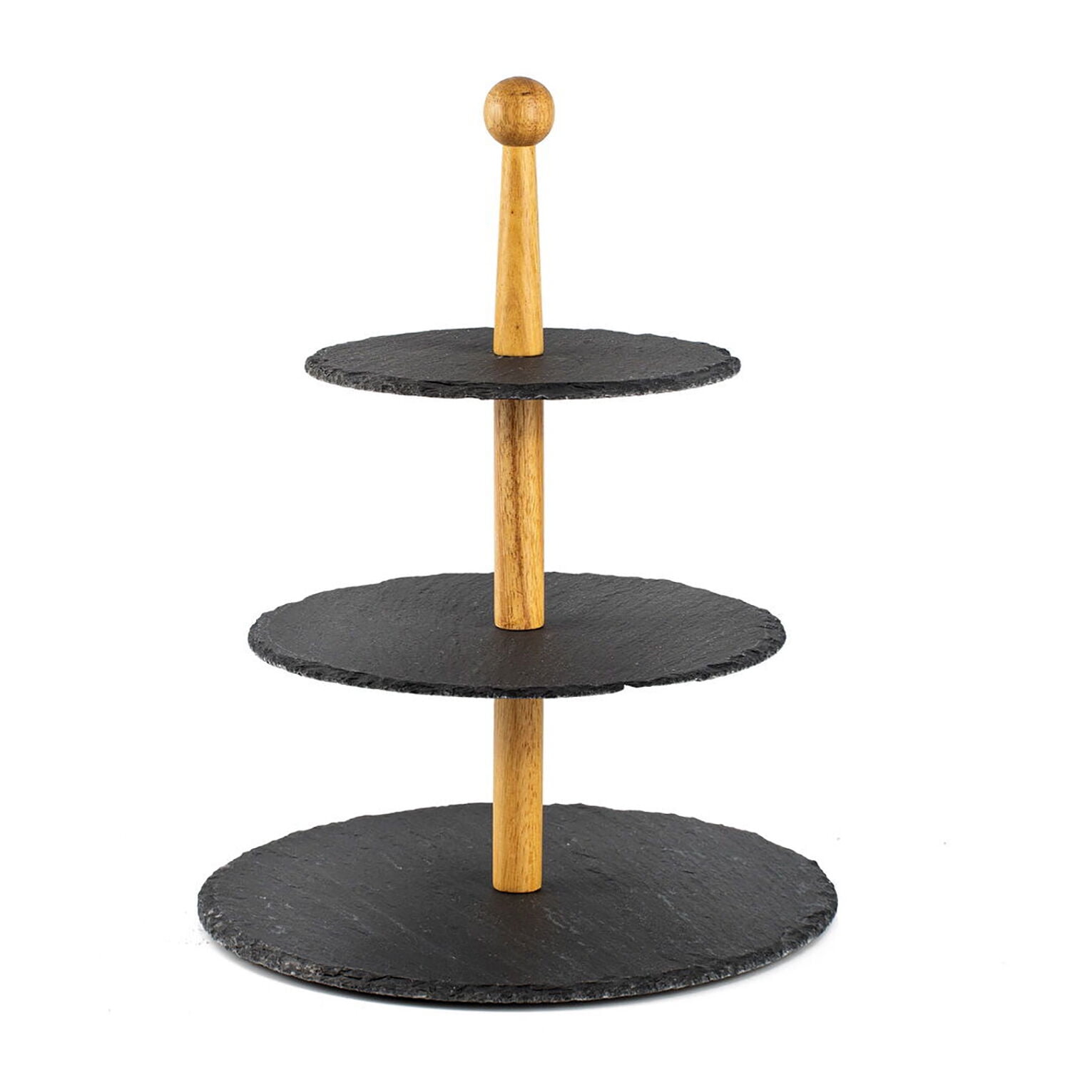 STPgoods 3-Tier Slate Plate with Wooden Pole in Black Cake Stand 3-Tier ...