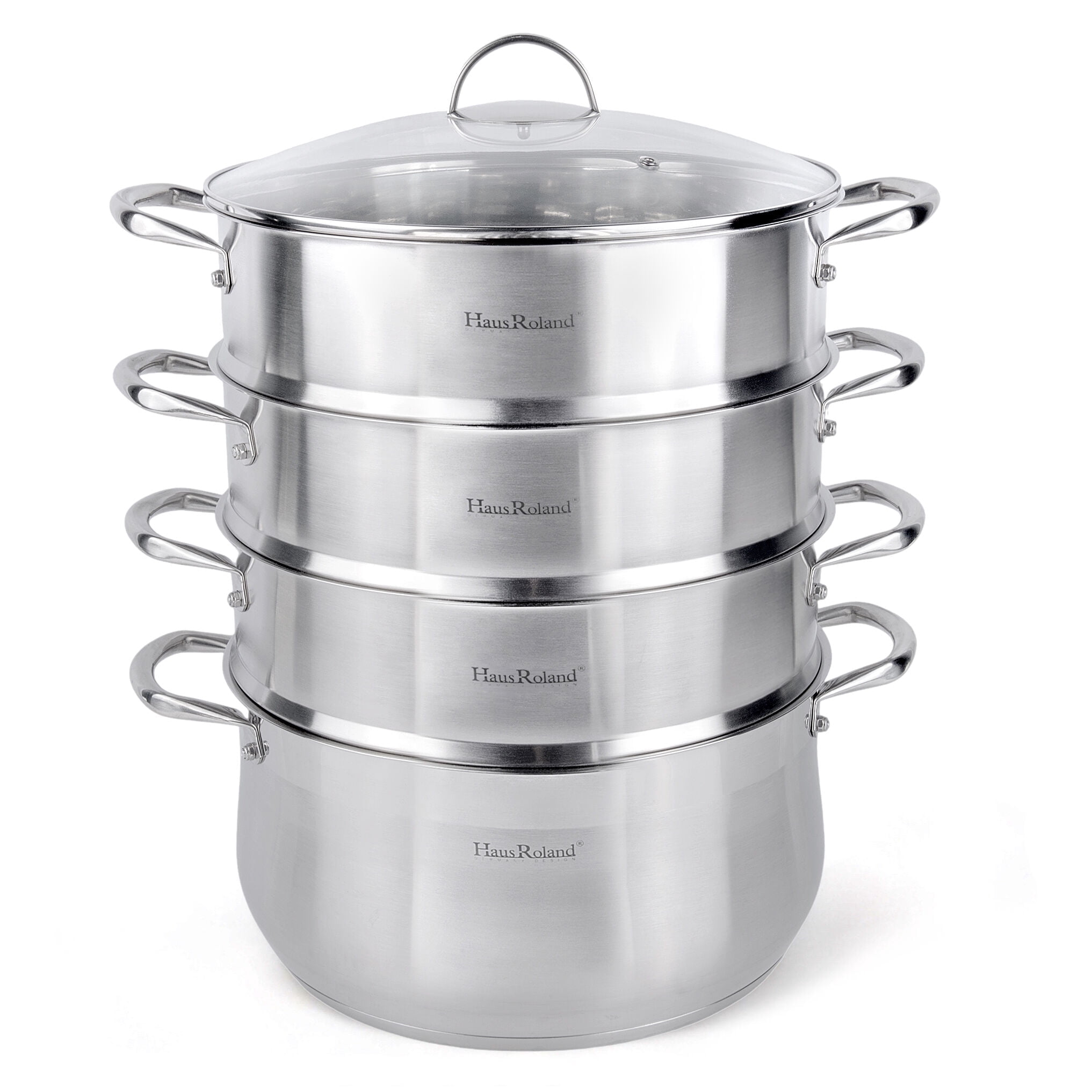HausRoland 3-Tier Stainless Steel Steamer Pot with Glass Lid 9.08 Qt (8 ...