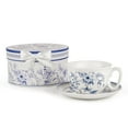 STPgoods Blue Flowers Bone China Tea Cup and Saucer Set for 1 in Gift ...