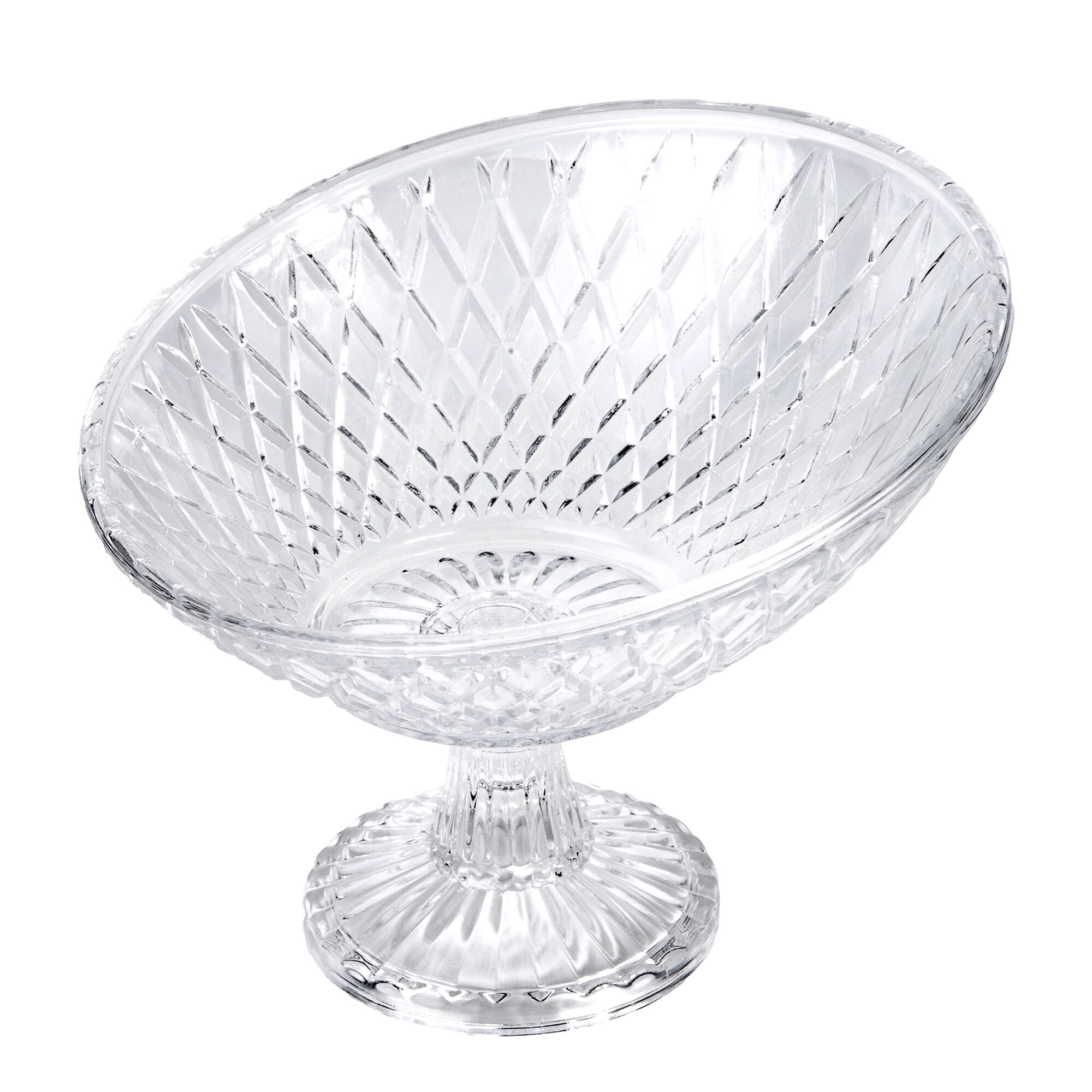 STPgoods Clear Glass Footed Fruit and Candy Bowl Slanted Cut Relief ...