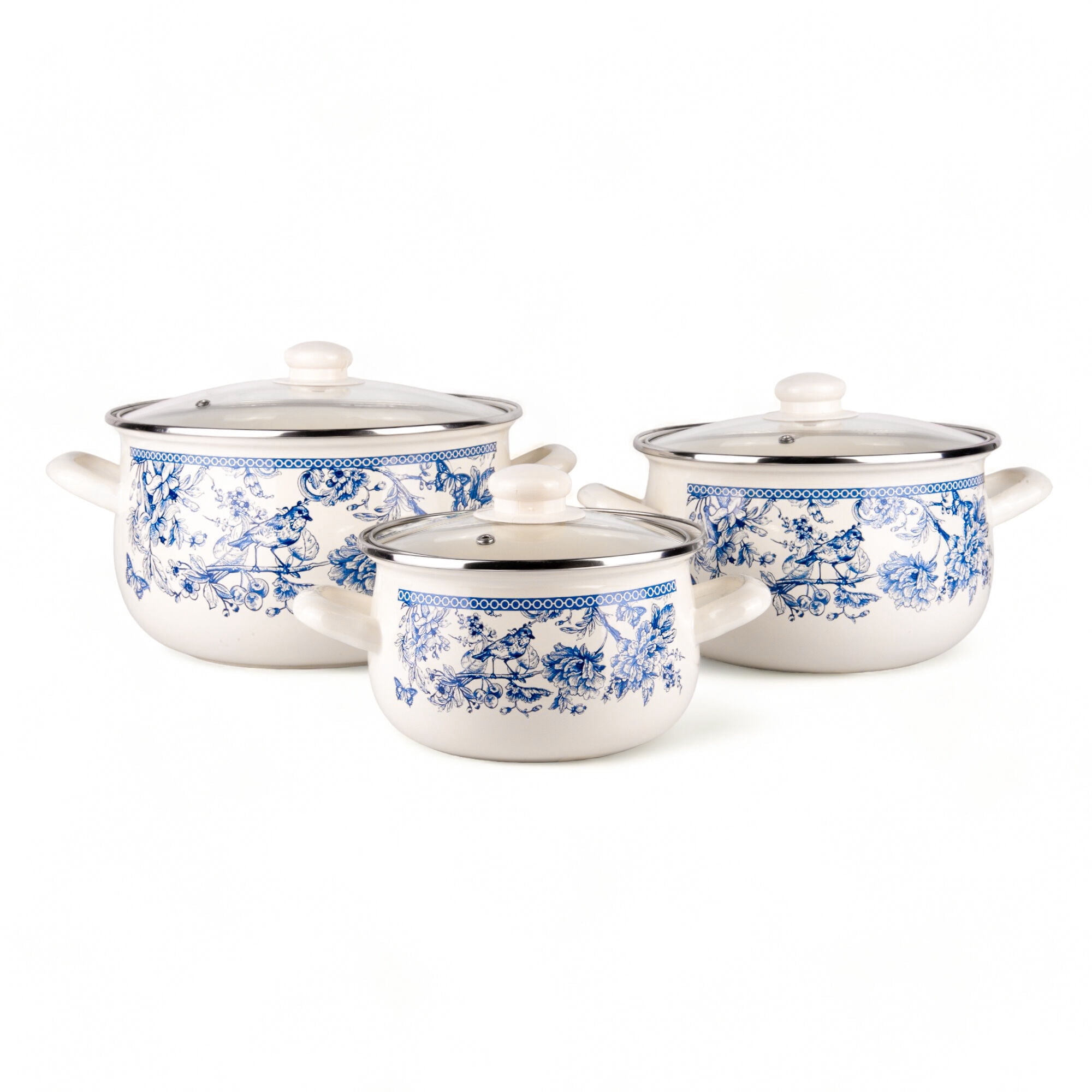 STPgoods Enameled Aluminum Belly Deep Stock Pot with Glass Lid Set of 3 ...