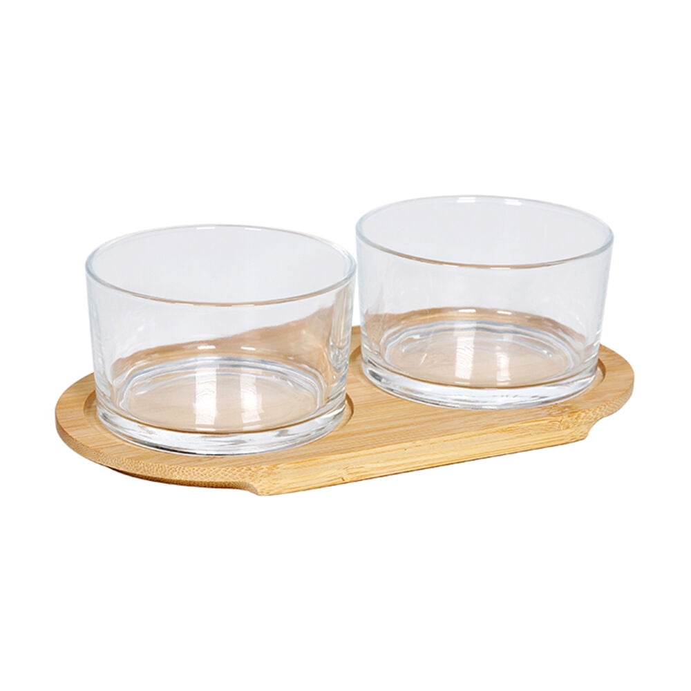 STPgoods Glass Round Serving Dish Set with Wooden Stand 6.8 fl oz 2 ...