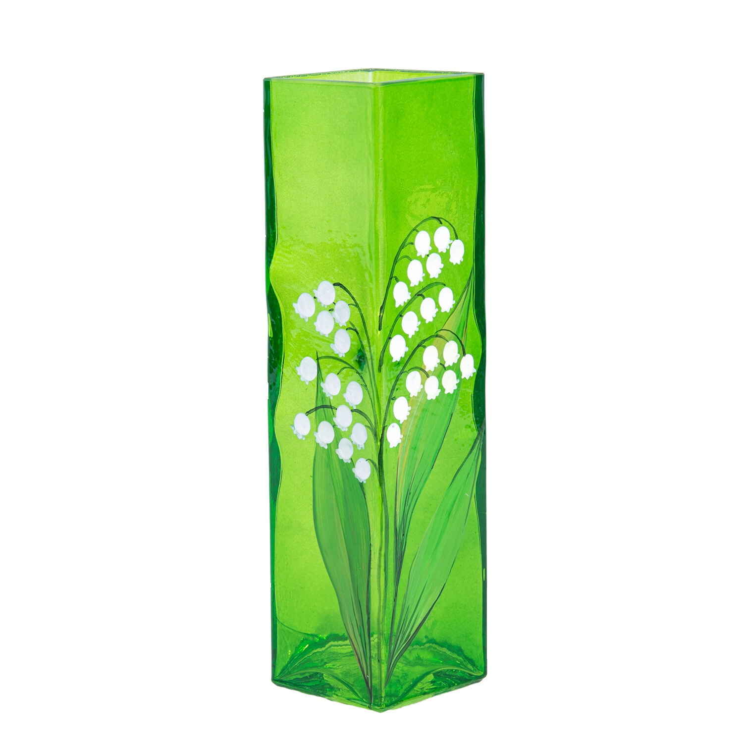STPgoods Lily of the Valley Hand-Painted Square Glass Flower Vase 8.27 ...