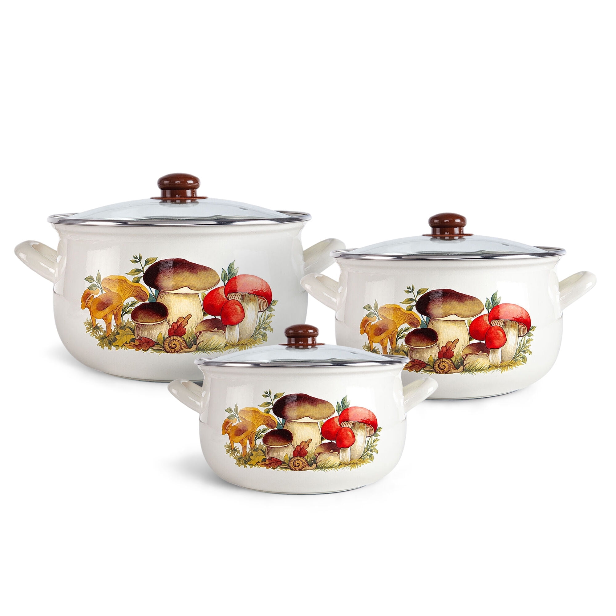 STPgoods Mushrooms Enameled Aluminum Soup Pot Set of 3 Enameled Deep ...