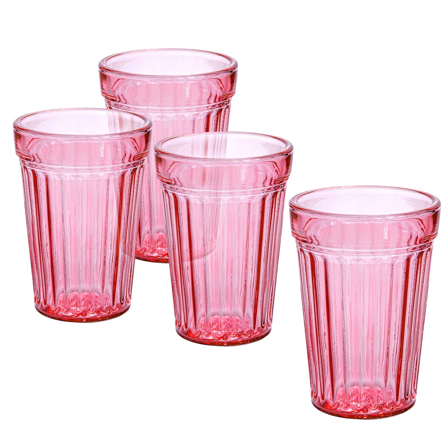 STPgoods Pink Faceted Stackable Drinking Glasses Set 4 Pcs 8.45 fl oz ...