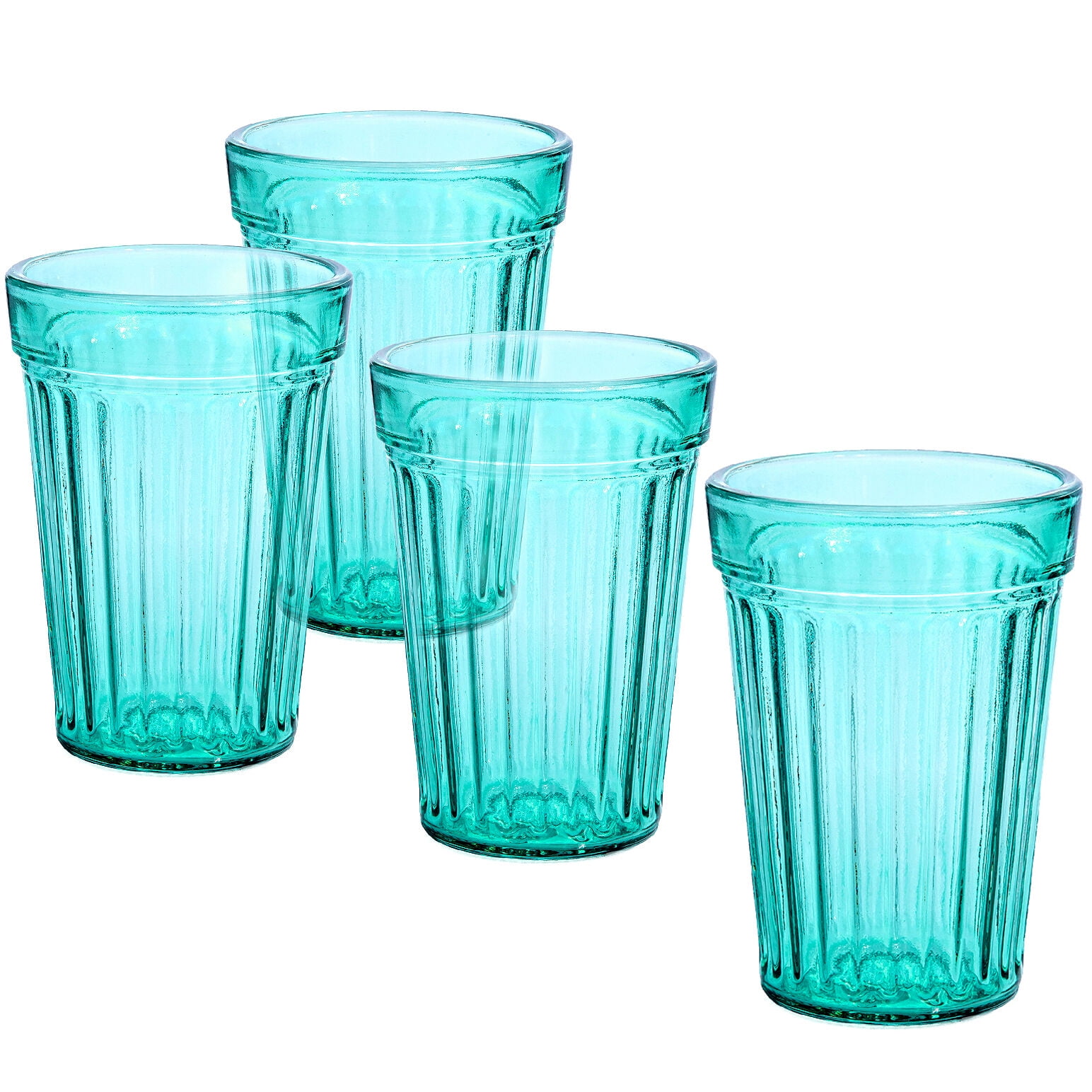 STPgoods Turquoise Faceted Stackable Drinking Glasses Set 4 Pcs 8.45 fl ...