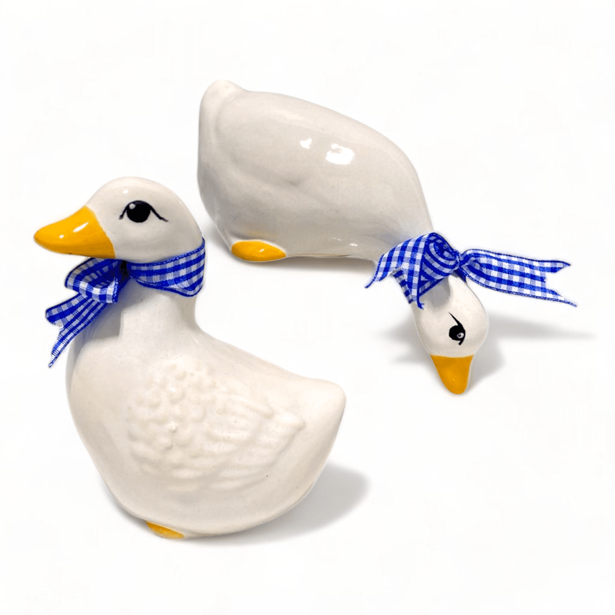 STPgoods Vintage Geese with Blue Bow Ceramic Figurine Set of 2 White ...