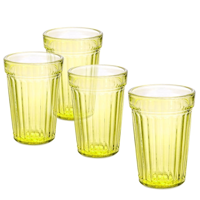 STPgoods Yellow Faceted Stackable Drinking Glasses Set 4 Pcs 8.45 fl oz ...