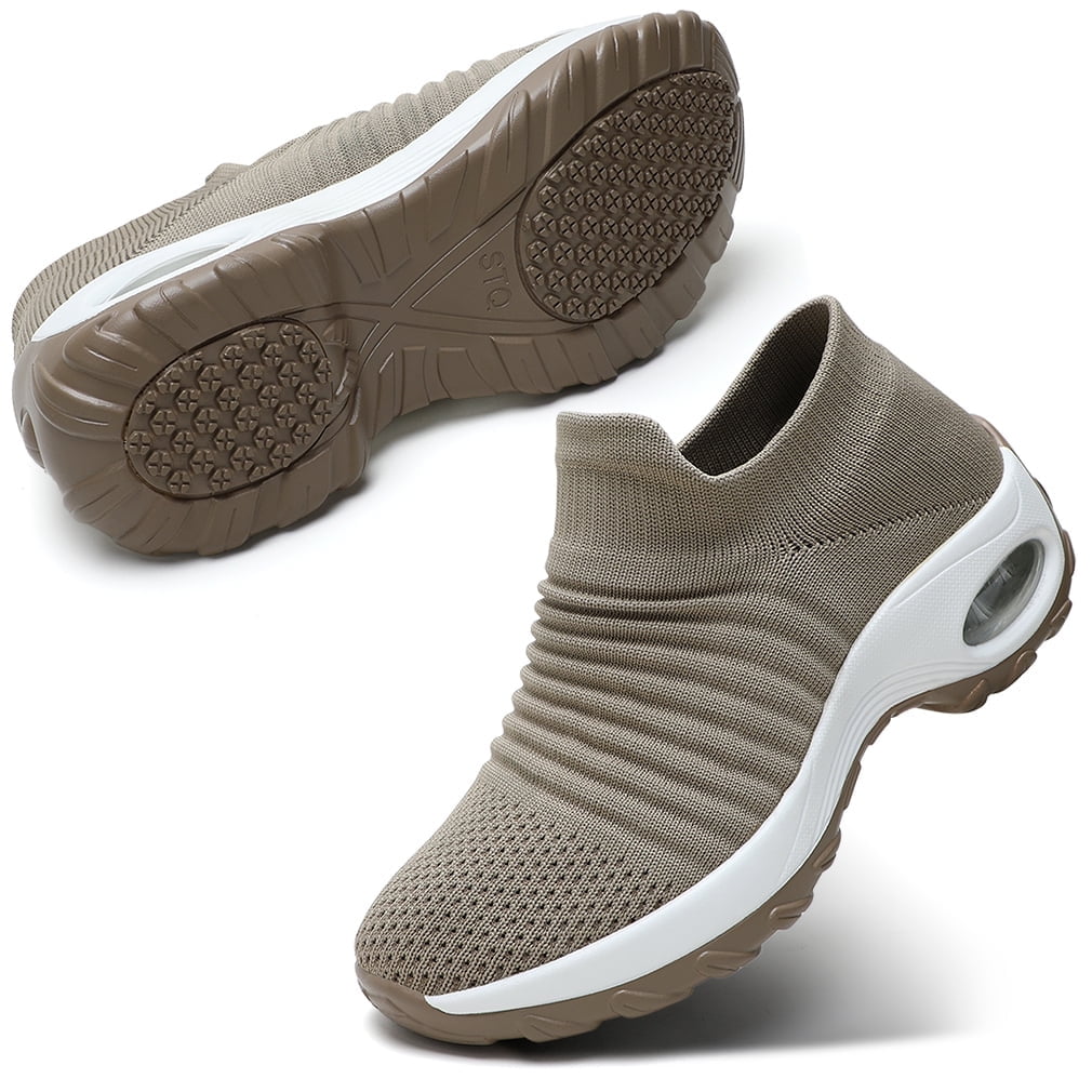 STQ Women's Taupe Slip-On Walking Shoes, Breathable Design, Wide Toe ...