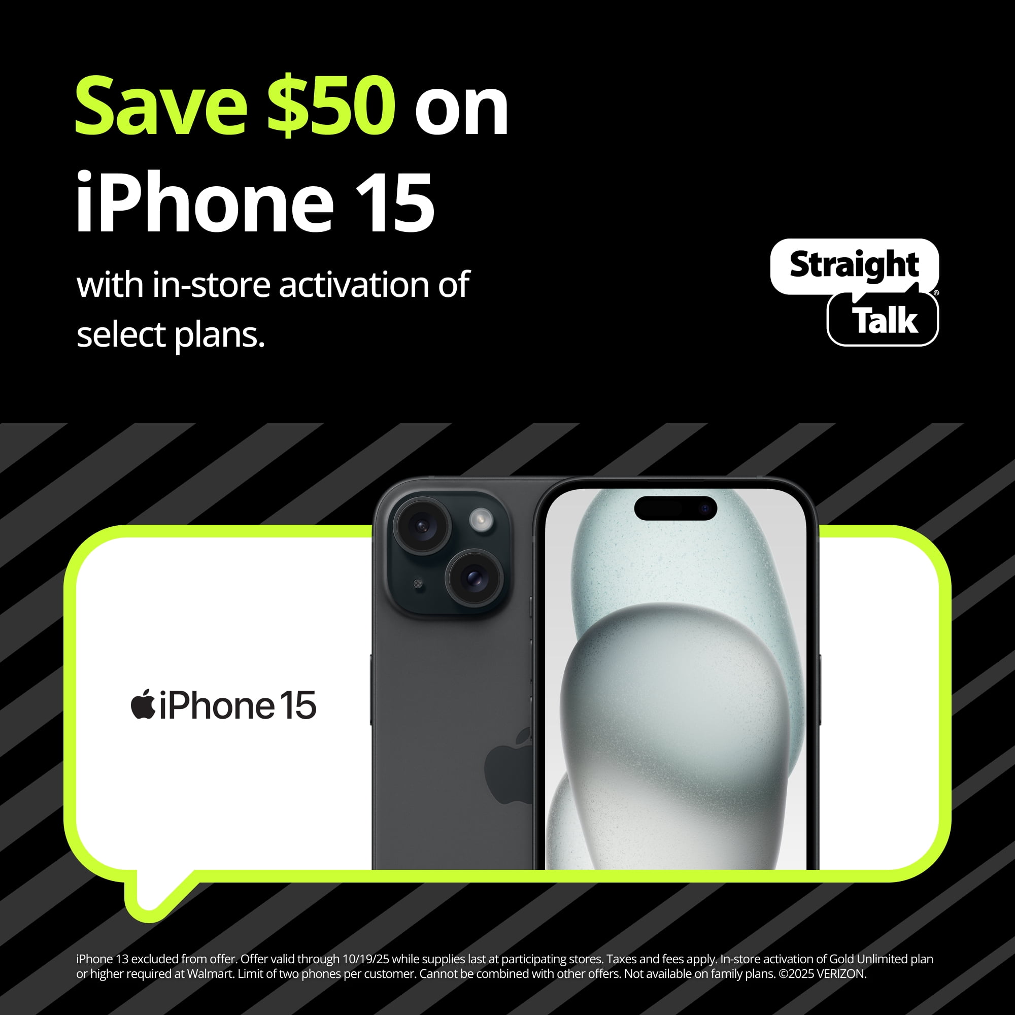 Straight Talk Apple iPhone 15, 128GB, 5G, Black - Prepaid Smartphone ...