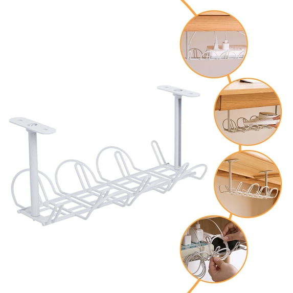 STRANDCHIC White Iron Under Desk Cable Basket Wire Management Rack for ...