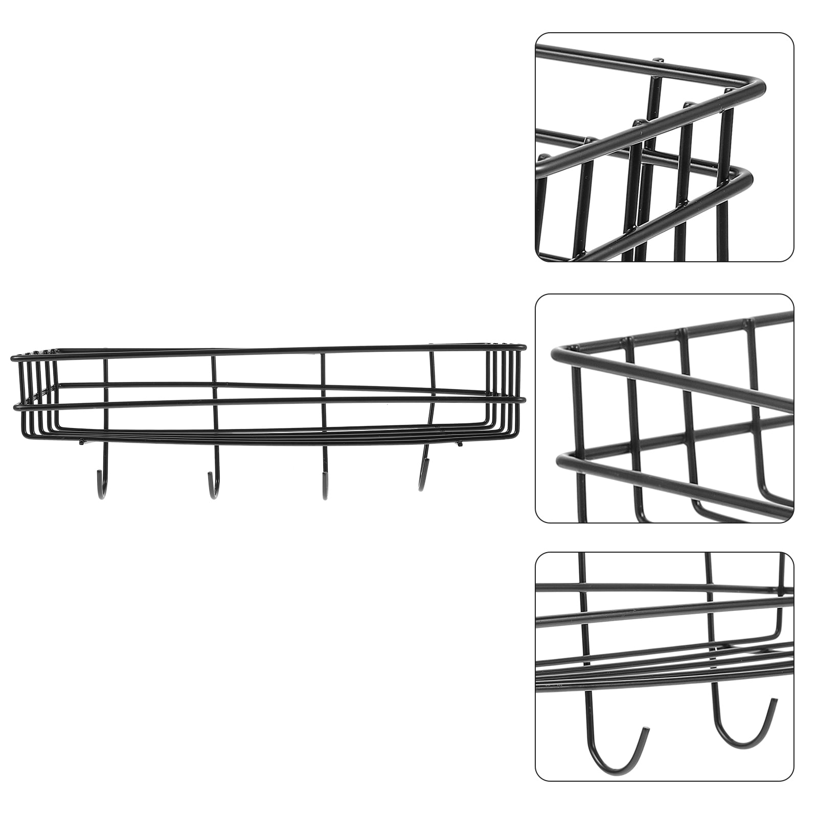 STRANDCHIC 1Pc Black Wall Storage Shelf Iron Rack with Hooks for ...