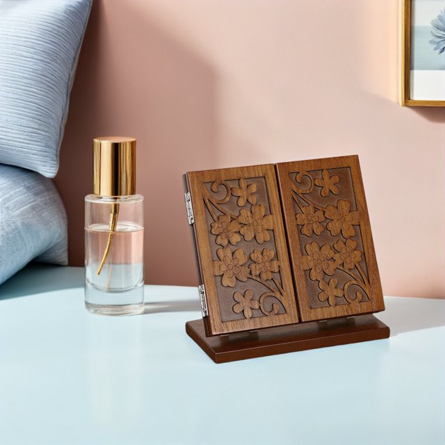 STRANDCHIC Folding Cosmetics Mirror with Wood Carve Pattern, Three ...