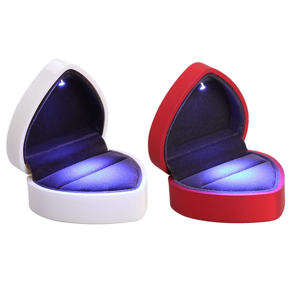 STRANDCHIC 2Pcs Proposal Boxes Heart Shape LED Lighted Wedding Storage ...