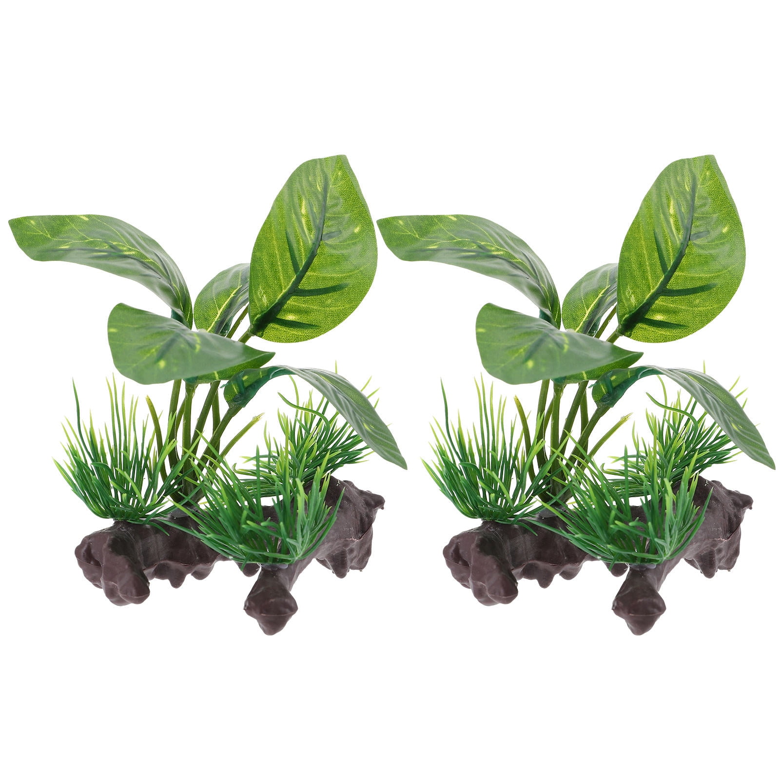 STRANDCHIC 2Pcs Small Aquarium Plants Green Plastic Tank Decor for Pet ...