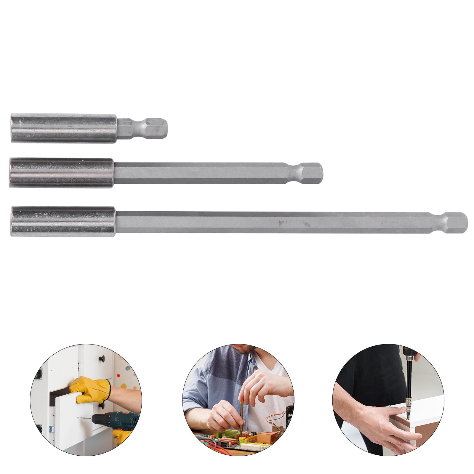 STRANDCHIC 3Pcs Long Drill Bit Extension Carbon Steel Silver Magnetic ...