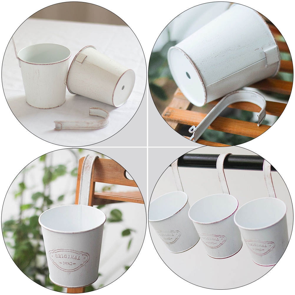 STRANDCHIC 3Pcs White Iron Hanging Flower Buckets with Vintage Design ...