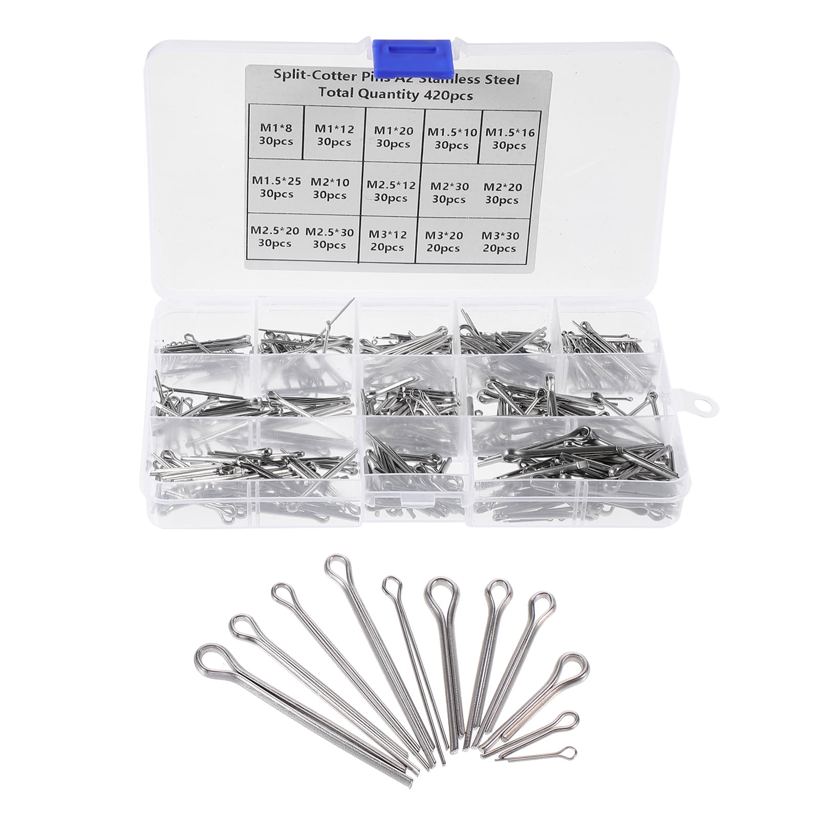 STRANDCHIC 420pcs Cotter Pin Set Stainless Steel Fasteners Silver with ...