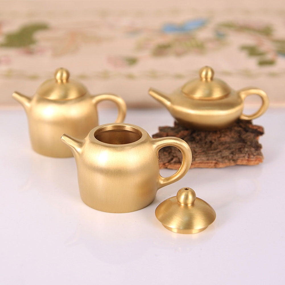 STRANDCHIC Desktop Brass Teapot Figurine for Study Decoration in Golden ...