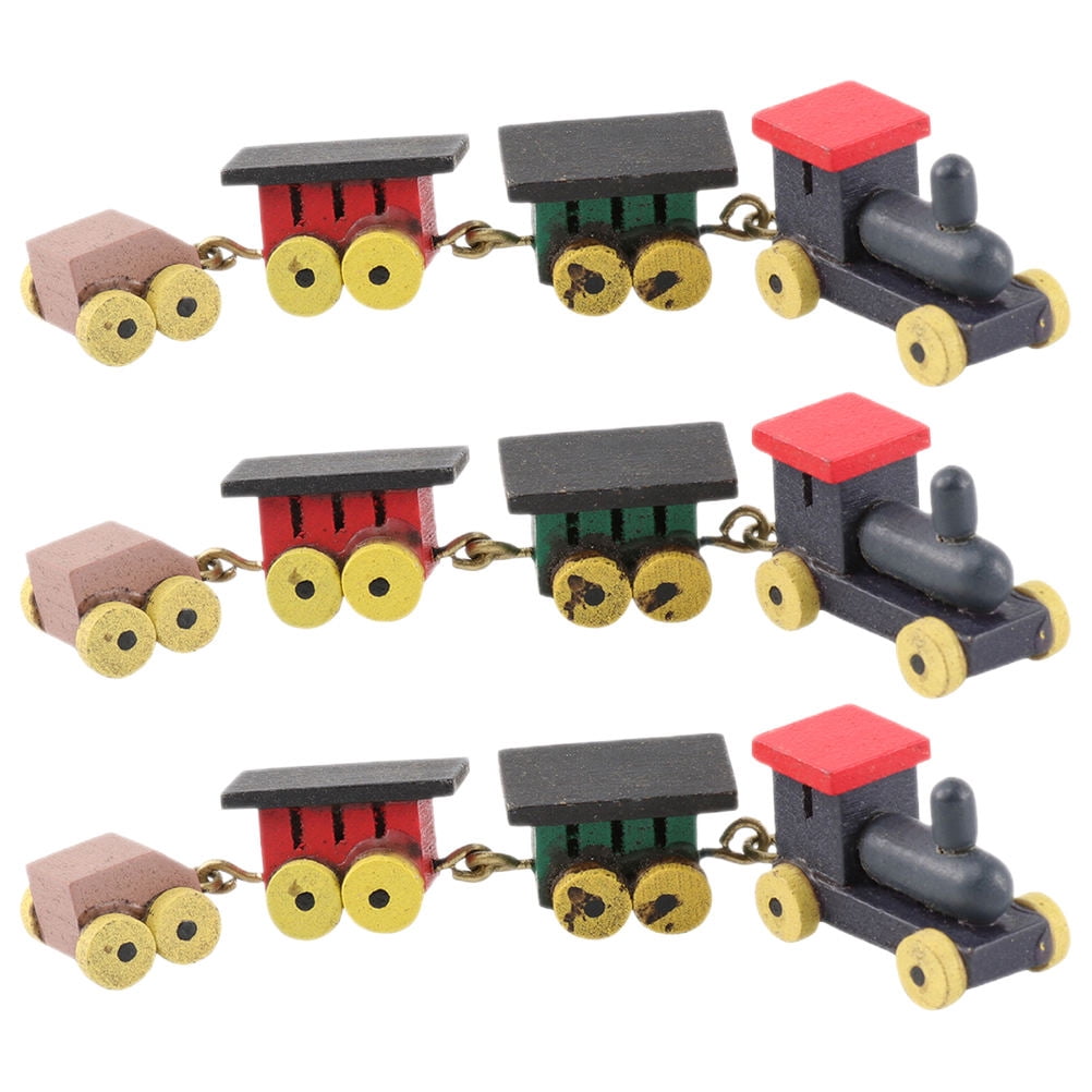 STRANDCHIC Miniature Train Decor 3Pcs Wooden Train Models for Birthday ...