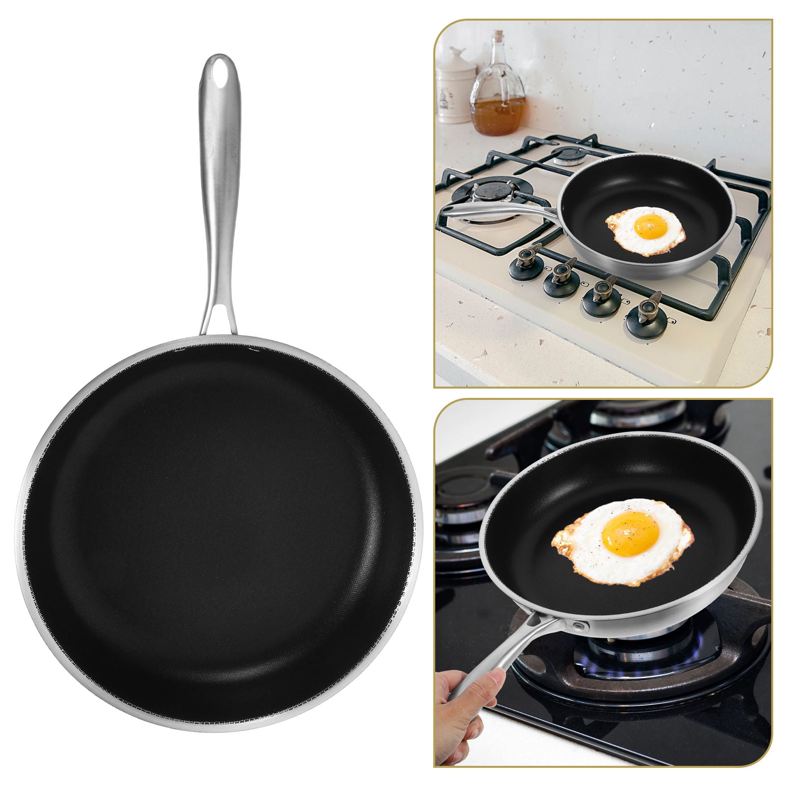 STRANDCHIC Honeycomb Bottom Fry Pan Stainless Steel Dent Resistant ...
