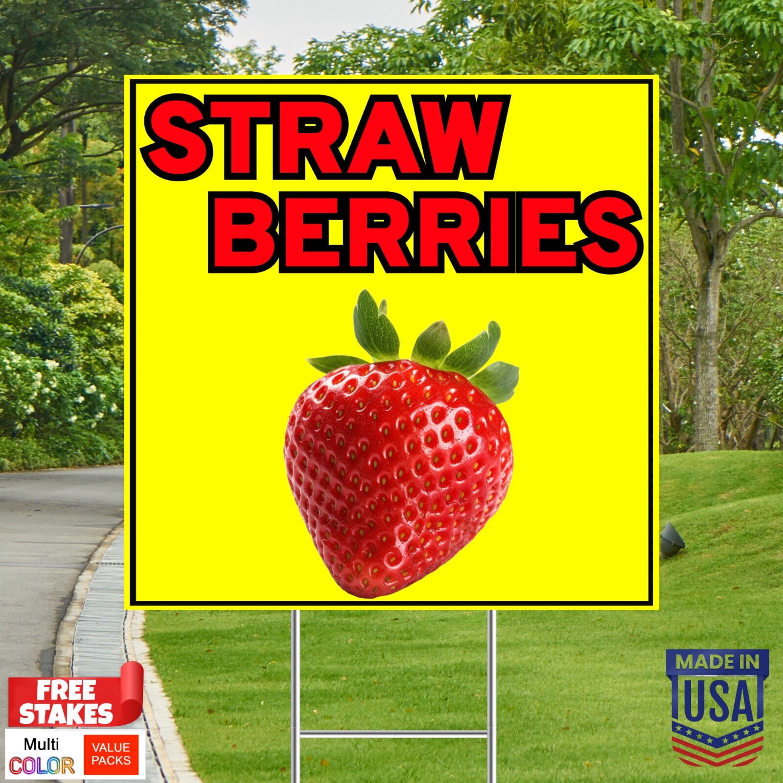 STRAWBERRIES - Yard Signs - 8 Pack 12x12" – Ready to Use – Includes ...