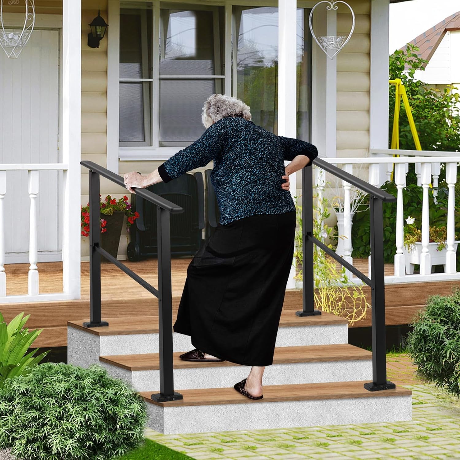 STRELECT 3 Step Handrails for Outside Stairs, Metal Stair Railing with ...