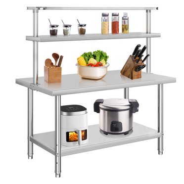 Gymax Stainless Steel Work Table with Top Metal Storage Shelf, 30'' x ...