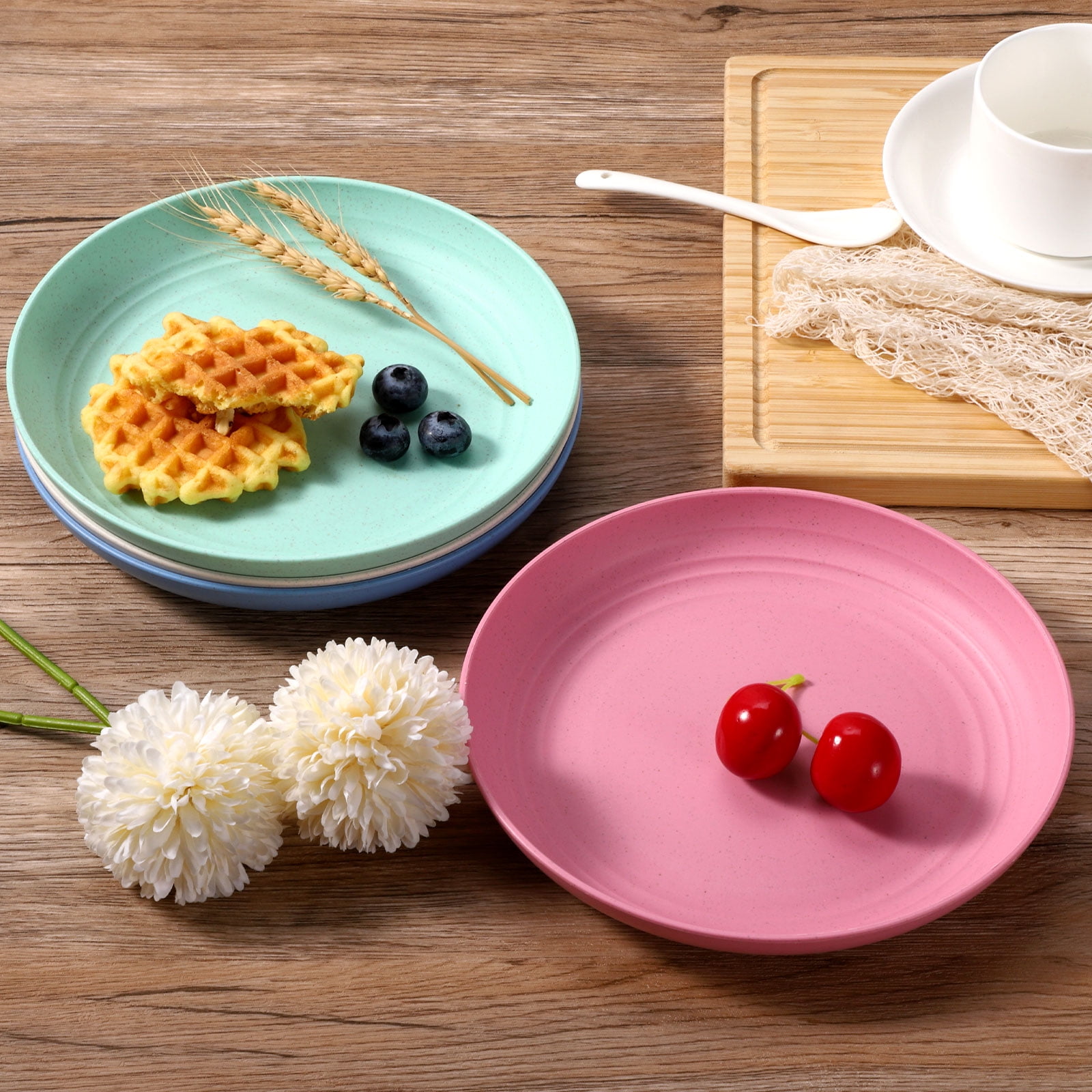 STRELECT 4 Pack 7.8 inches Lightweight Wheat Straw Dinner Plates ...